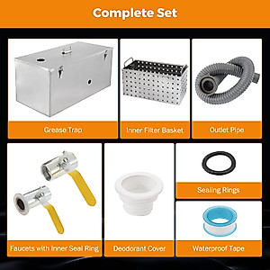 BEAMNOVA Commercial 25LB Grease Trap 13 Gallons Per Minute, Top Inlet for Restaurant Kitchen Tools