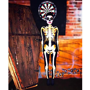 uideazone Halloween Costume for Women Golden Skeleton Skull Cosplay Jumpsuit Bodysuit Long Sleeve Skinny Outfits