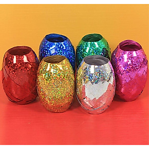 HONBAY Pack of 6 Mix Color Crimped Rugby Shape Balloon Ribbon Roll Gift String Wrap Ribbon