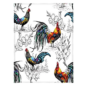 Miblor Bright Colored Farm Roosters and Grey Flowers Blanket Super Soft Warm 60x80 Inch Plush Fleece Throw Blanket for Sofa Bed Travelling Camping Gift Idea