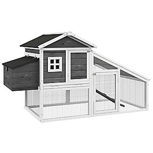 PawHut 69" Chicken Coop Wooden Chicken House, Rabbit Hutch Pen, Outdoor Backyard Poultry Hen Cage with Run w/Nesting Box, Removable Tray for Easy Cleaning, Asphalt Roof, and Safe Lockable Door