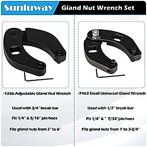Sunluway 1266 Adjustable Gland Nut wrench & 7463 Small Adjustable Gland Nut Wrench Universal for Hydraulic Cylinders on Most Farm & Construction Equipment, Remove Gland Nuts Easily