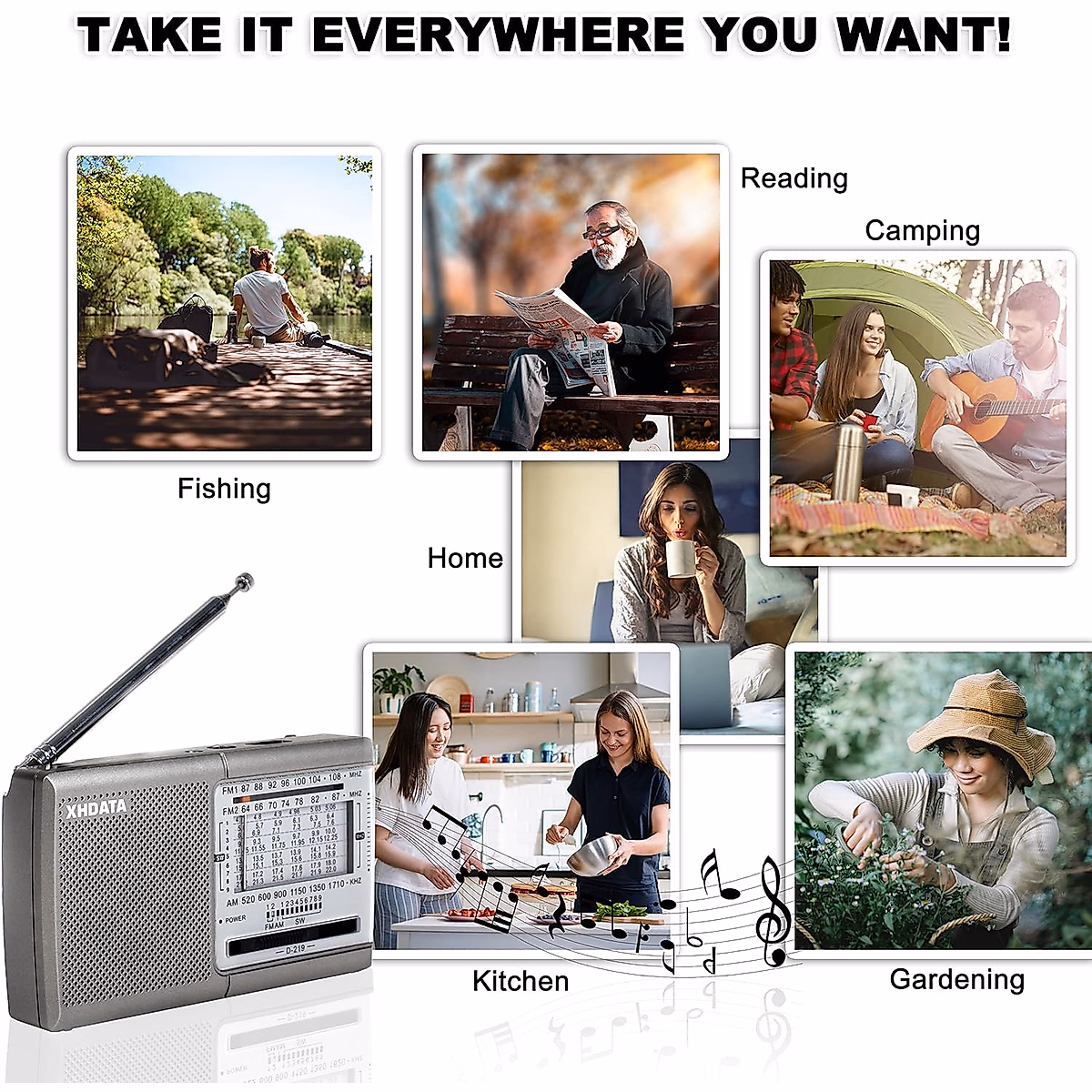 XHDATA D219 Portable AM FM Shortwave Radio Battery Operated Small Great Reception Radio with Good Sound,Earphone Jack for Elder,Home,Child [Silver]
