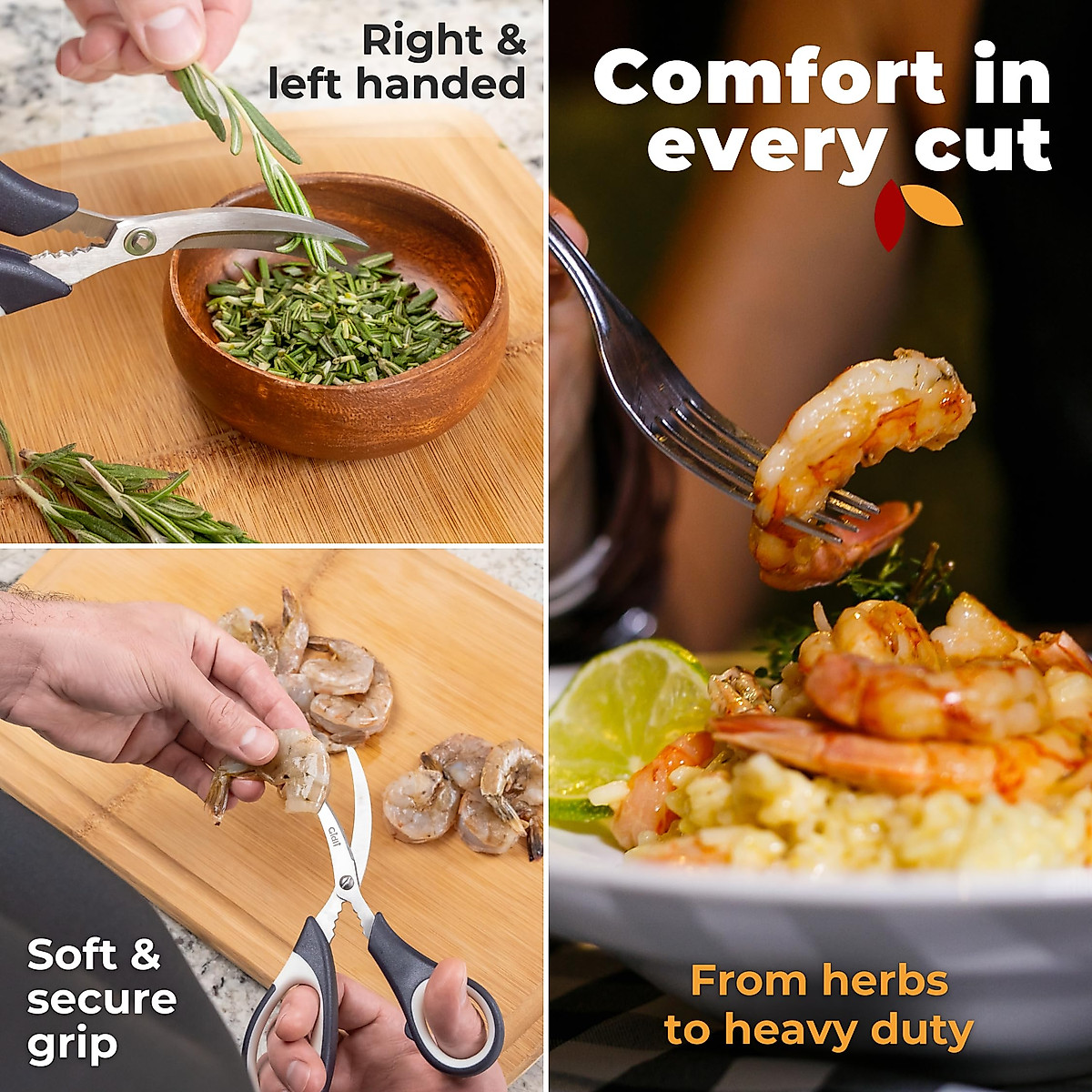 Kitchen Shears by Gidli - Lifetime Replacement Warranty- Includes Seafood Scissors As a Bonus - Heavy Duty Stainless Steel All Purpose Ultra Sharp Utility Scissors