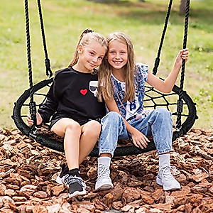 SUPER DEAL 40'' Spider Web Tree Swing Round Net Swing Platform Rope Swing Set for Kids Adult, 71" Detachable Nylon Rope with Swivel for Outdoor Backyard, Max 660 Lbs Extra Safe Steel Frame, Black