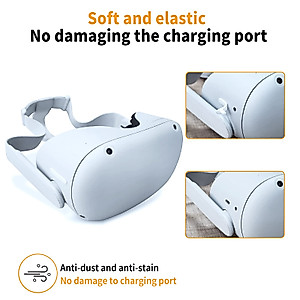 Charger Port Protector, Silicone Dust Plug Anti-dust Plugs Compatible for Oculus Quest 2 VR Headset,White-5 Pics