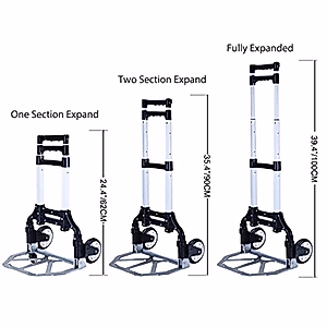 Caflower Folding Hand Truck,Sliver Aluminium Portable Folding Trolley with 3-Position Folding Pulley Handles, Load Capacity 175 lbs for Home, Office and Travel Use.Rubber Wheels
