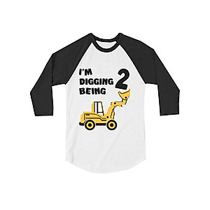 Construction I'm Digging Being 2 2nd Birthday Shirt Boy Construction Kids Raglan T-Shirt 2T Black/White