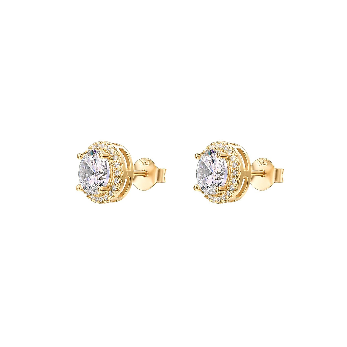 PAVOI 14K Gold Plated Sterling Silver Post Brilliant Round Faux Diamond Halo Earrings - Premium Cubic Zirconia in Yellow Gold
