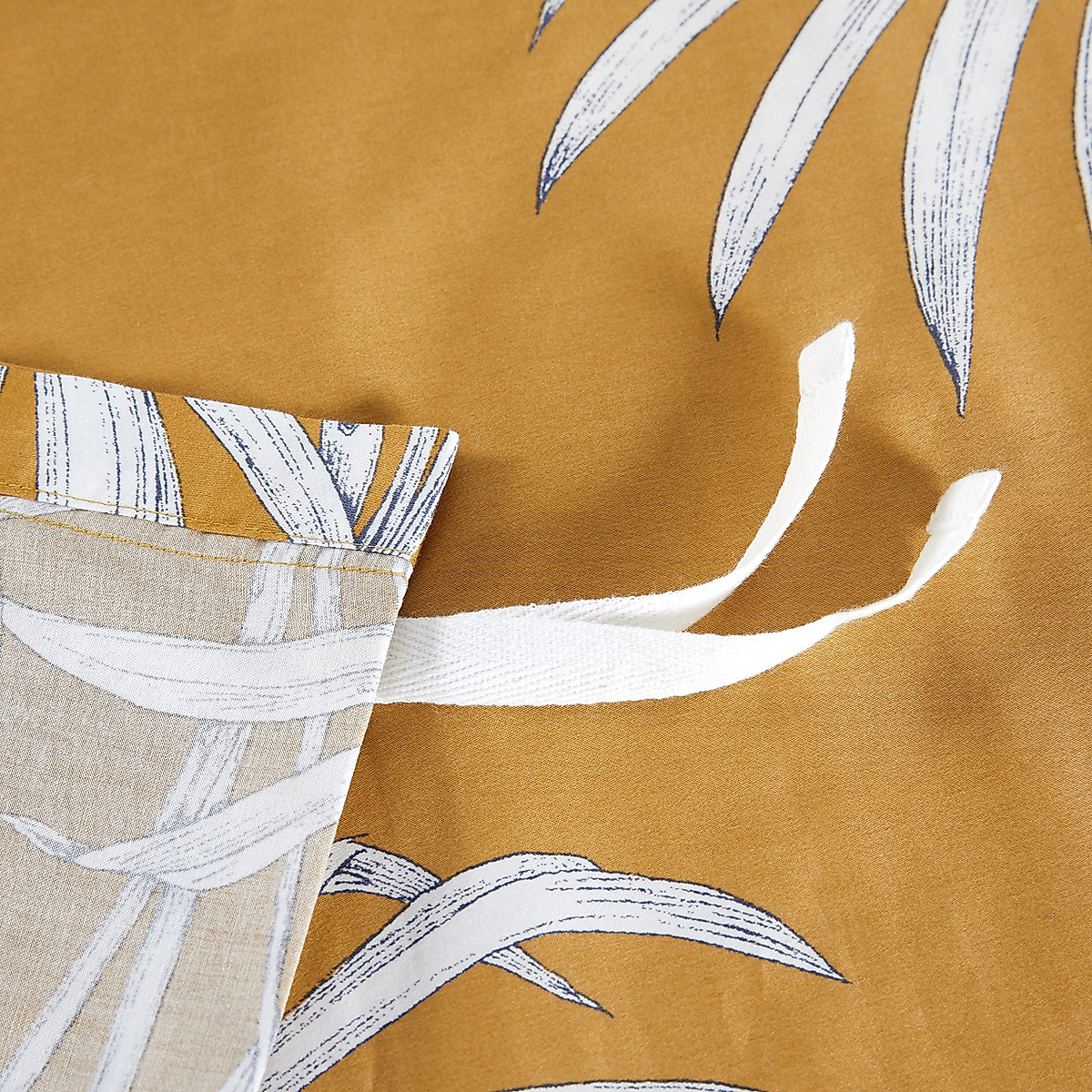 Eikei Midnight Blue Botanical Print Duvet Quilt Cover Egyptian Cotton Bedding Set Modern Luxury Minimal Palm Leaf Dark Charcoal Navy Ocher Floral Watercolor Design (Mustard Yellow, King)