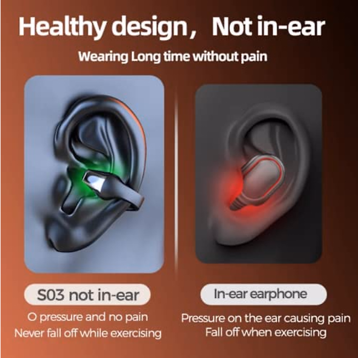 Wireless Ear Clip Bone Conduction Headphones,Wireless Earbuds with Earhooks,HiFi Stereo Surround,with LED Power Display for Gym Running Sports, Outdoor Activities (Black)