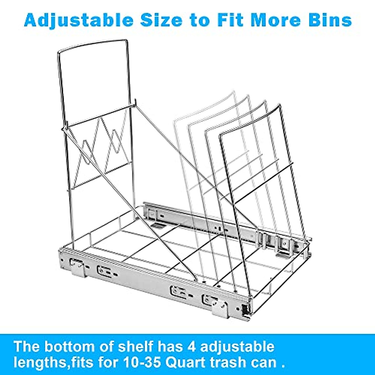 GRIKODA Pull Out Trash Can Under Cabinet, Kitchen Adjustable Sliding Waste Bin Frame,Trash Can Not Included