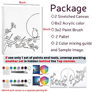 2 Pack Paint and Sip Canvas Painting Kit Pre Drawn Canvas for Painting for adults Stretched Canvas Couples Games Date Night Anniversary Gifts Couple Paint Party Supplies Favor(8x10)