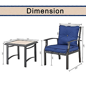 PatioFestival 3 Pieces Patio Bistro Set Outdoor Furniture Set with Coffee Table Patio Single Chairs with Cushion,for Poolside, Garden, Balcony(Bule)