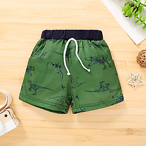 SEVEN YOUNG Toddler Baby Boy Summer Clothes Dinosaur Printed Short Sleeve T-Shirt Top + Short Pants 2pcs Boys Outfit Set (Green, 4-5 Years)