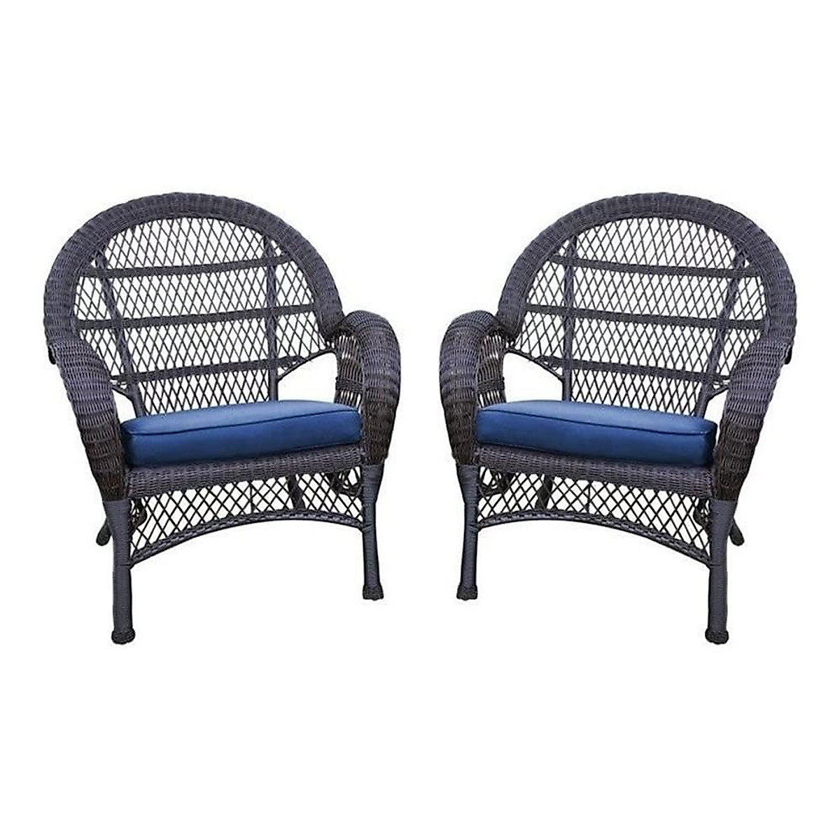 Jeco Wicker Chair with Blue Cushion, Set of 2, Espresso/W00208-