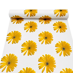 Yifely Peel & Stick Shelf Liner Removable Countertops Paper for Covering Apartment Old Drawer Cabinets, Yellow Daisy, 17.7 Inch by 9.8 Feet