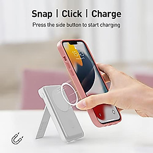 iWALK MAG-X Magnetic Wireless Power Bank with Stand, 5000mAh Portable Charger with USB-C Port & LED Display, Ergonomic Grip Design Battery Pack Compatible with iPhone 14/13/12 Series,White