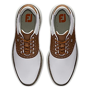 FootJoy Men's Traditions Previous Season Style Golf Shoe, White/Brown, 7.5 Wide