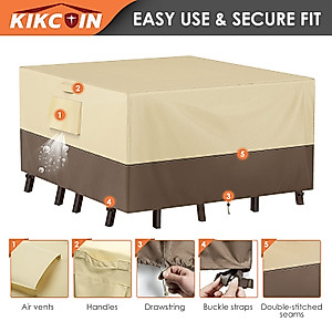 Patio Furniture Covers Waterproof for Table and Chairs, Square Outdoor Furniture Set Cover, Anti-Fade, Tear/Water Resistant Patio Furniture Set Covers, 96" L x 96" W x 28" H