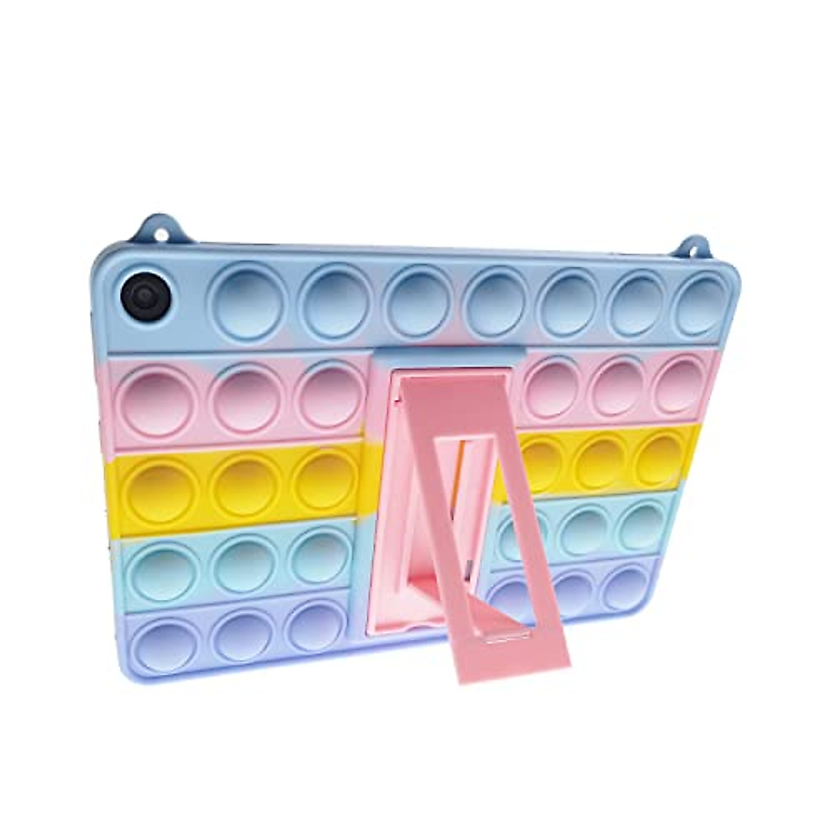 iZi Way Pop It Tablet Case for Amazon Fire HD 8 / Fire HD 8 Plus (10th Gen, 2020 Release), Fidget Toy Pop Its Push Bubble Wrap Silicone Cover with Stand Shoulder Strap for Kids Boys Girls- Rainbow