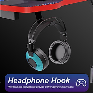 Ruesleag 39 Inch Gaming Desk Ergonomic Home Office Desk Z-Shaped Computer Desk PC Workstation Modern Simple Study Table w/Headphone Hook Adjustable Leveling Foot Spacious Desktop,(Red)