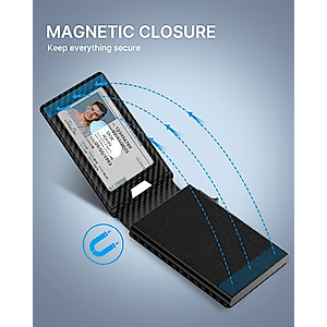 typecase Mens Wallet Card Holder: Pop Up Card Case, Genuine Leather, RFID Blocking, Smart, Slim, Minimalist, Thin - 13 Card Capacitiy, ID Window, Cash Strap (Carbon Fiber)