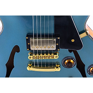 Acoustic Semi-Hollow-Body Electric Guitar, 6 Strings, Stainless Steel Frets, Full Size,Playing Jazz, Solo For Beginners Starters Intermediates and Professionals Right Handed Color Sky Bule