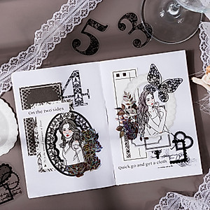 MOLNESO Black Lace Stickers 100PCS, Scrapbook Supplies Lace Paper Frames Die Cuts, Gothic Decorations for Journal Photo Album Scrapbooking Craft Set