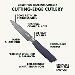GreenPan Titanium 4" Paring Knife, Titanium Coated, Stainless Steel, Eco-friendly, Ergonomic Grip, Slip Resistant, Balanced, Heat Treated, Hand Sharpened, Dishwasher Safe