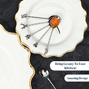 Rigeli Regent White Bronze plated Set of 6 Tea/Coffee Spoons (Animals Design),Giftpacked 6Pcs Stainless Steel, Spoon Set for Tea, Sugar, Coffee, Small Spoon Set, Ice Cream Spoon (Silver)