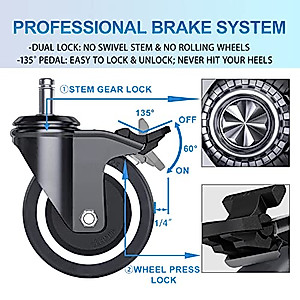 WUDOYO Professional Locking Office Chair Wheels with Brakes Wide Rubber Heavy Duty Replacement for Carpet Wood Tile Floor(with 5 Locks)