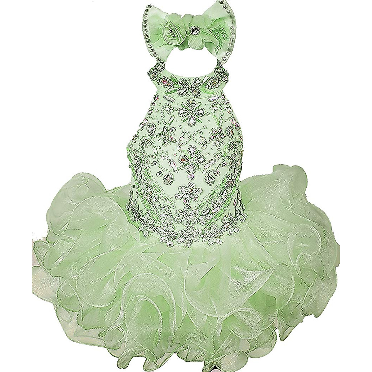 Junguan New Born Baby Girls Short Halter Cupcake Pageant Dresses Princess Birthday Party Tutu Ball Gowns 3 US Mint Green
