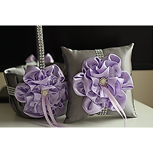 Lavender Flower Girl Basket Lilac Ring bearer Pillow Lavender Ring Pillow Basket Set Lilac Gray Wedding Basket Gray Wedding Pillow