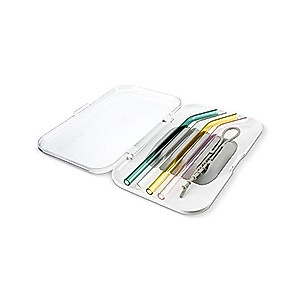 SOMA Glass Straw Set with Case and Cleaning Tool, Set of 4, Multicolor
