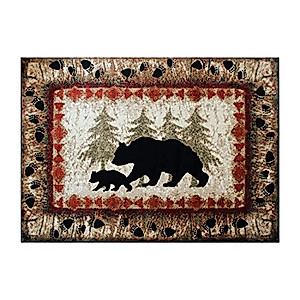 Flash Furniture Ursus Collection Rustic Lodge Wandering Black Bear & Cub Area Rug - Olefin Fibers in Brown, Beige, Black, & Green - 5' x 7' Accent Rug - Jute Backing