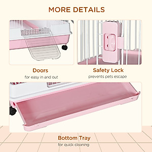 PawHut 6-Level Small Animal Cage Rabbit Hutch with Wheels, Removable Tray, Platform and Ramp for Bunny, Chinchillas, Ferret, Pink