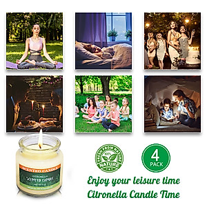 Citronella Candles 4-Pack, 4oz Yellow Soy Wax with Lemongrass Essential Oil - Scented Glass Jar Candles for Outdoor and Indoor Use