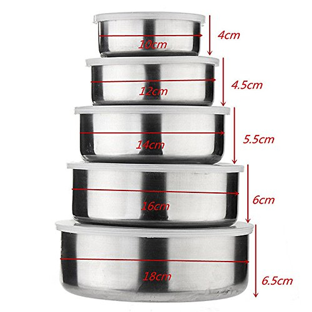 Food Containers with Lids Airtight, 5 Pcs Stainless Steel Home Kitchen Food Container Storage Mixing Bowl Set