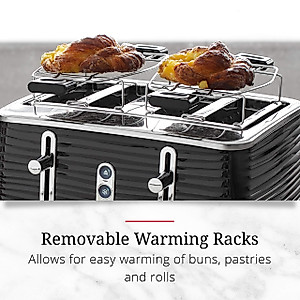 Russell Hobbs TR9450BR Coventry 4-Slice Toaster, Black, Included Warming Rack