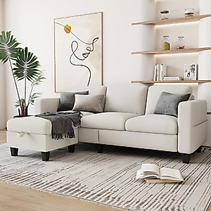 Small Sectional Couch, 78" L Shaped Sofa 3 Seat Modern Couch with Storage Ottoman Convertible Couches for Small Space, Living Room, Bedroom, Apartment and Office - Beige