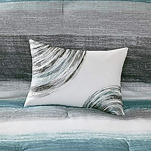 Madison Park Essentials Bed in a Bag Comforter, Vibrant Color Design All Season Down Alternative Cover with Complete Cotton Sheet Set, King(104"x92"), Saben, Stripe Aqua 9 Piece