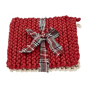 Mud Pie Christmas Crochet Pot Holder Set, White & Red, 8" x 8"