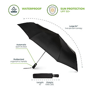 Totes Blue Line Golf Size Auto Open/Close Umbrella, Water Repellent Canopy, Black