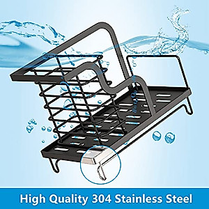 Kitchen Sink Caddy Sponge Holder 304 Stainless Steel Sink Caddy with Drip Tray for Sponge, Brushes, Soap, Dish Rag, Black