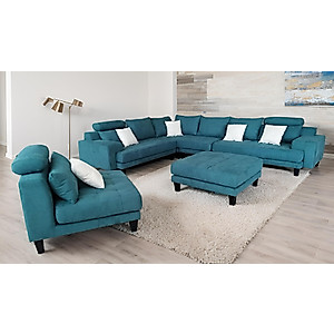 Stendmar L Shape U Shape Reversible Modern Microfiber Fabric Sectional Couch Sofa Set S150D (S150DTB-Teal Blue)