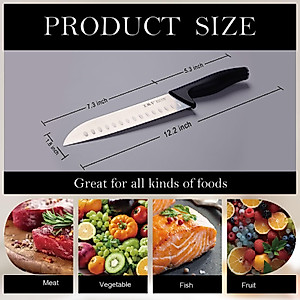 Santoku Knife, 7 Inch Ultra Sharp Professinal Chef Knife, German High Carbon Stainless Steel kitchen knife with Ergonomic Handle Design, Kitchen Knives for Chopping Vegetable and Cooking