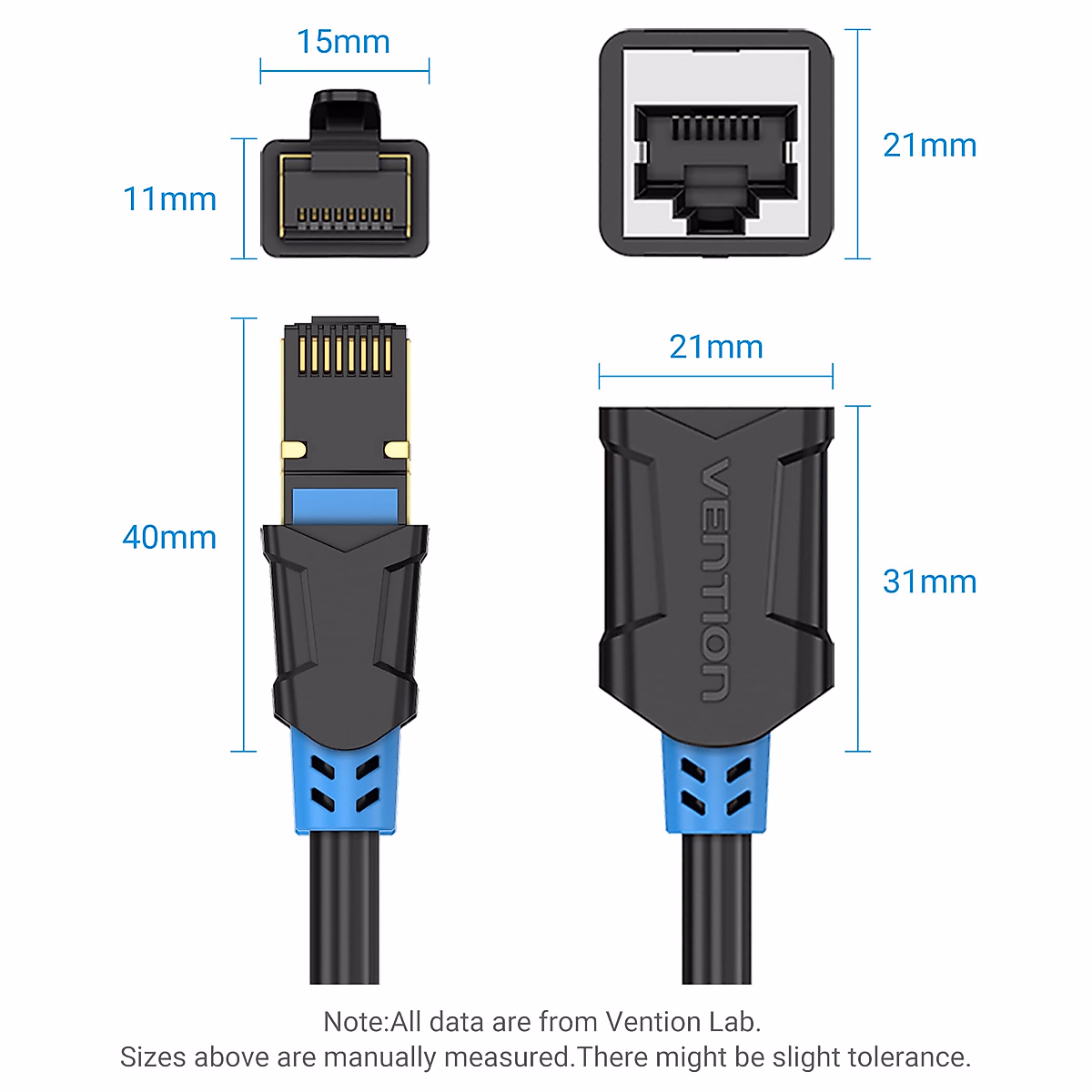 VENTION Cat 6 Ethernet Extension Cable, 6.6ft/2m Cat6 RJ45 Extender Male to Female Network Cable Shielded Computer LAN Connector SSTP Patch Cable