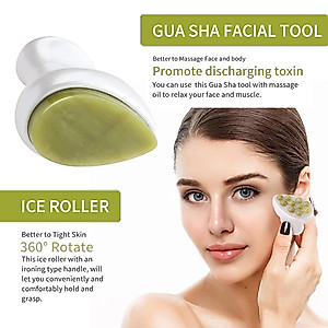 BEAUTYFACTOR Jade Roller & Gua Sha Facial Tools Face Roller for Skin Care,Facial Roller Gua Sha Tool for Puffiness and Redness Reducing Skin Care Routine
