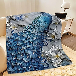 Throw Blanket Blue Peacock Super Soft Warm Large Flannel Blanket Bird Blanket Print Throw Blanket Lightweight Cozy Moving Blankets Fuzzy Blanket for Bed Couch Sofa 40x50inch